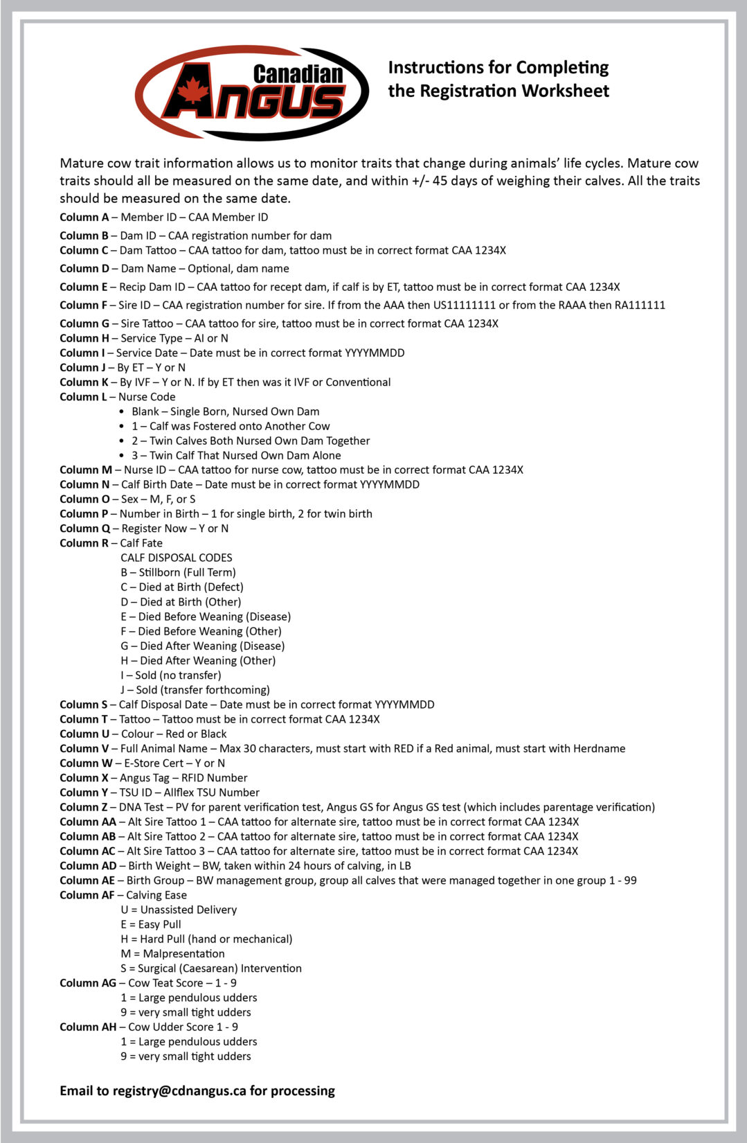 How to Complete the Herd Inventory & Application for Registration - Canadian Angus Association